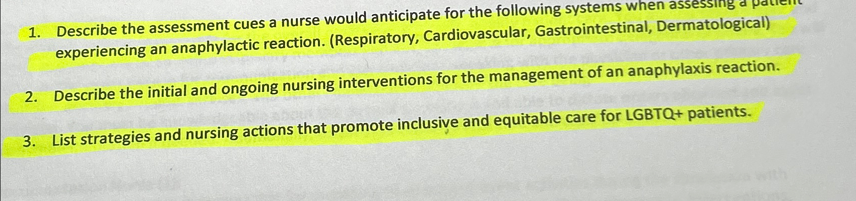 Solved Describe the assessment cues a nurse would anticipate | Chegg.com