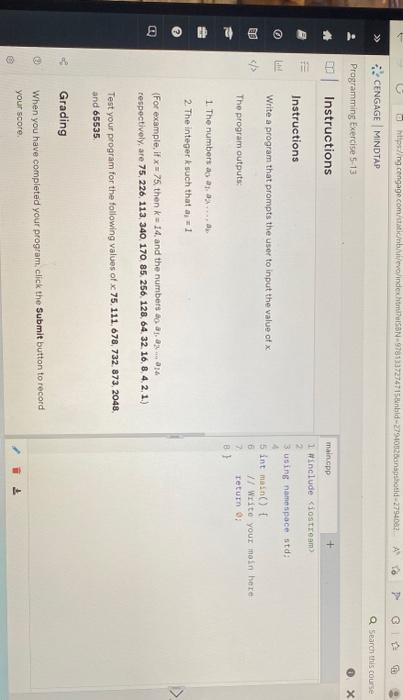 Solved Programming exercise 5-13 X Instructions main.cpp 1 | Chegg.com