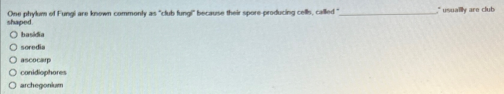Solved One phylum of Fungi are known commonly as "club fung" | Chegg.com