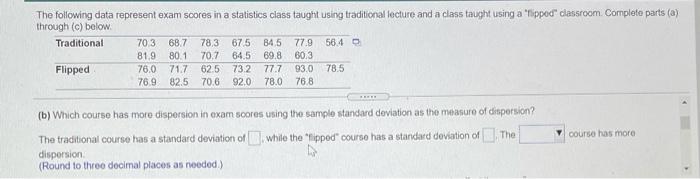 Solved The following data represent exam scores in a | Chegg.com