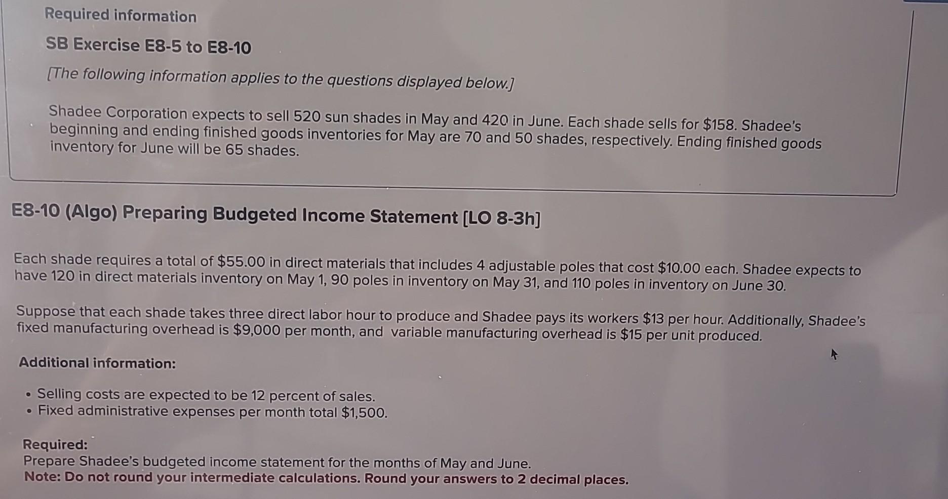 Solved Required information SB Exercise E8-5 to E8-10 [The | Chegg.com