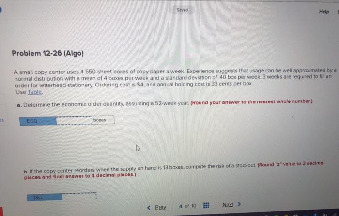 Solved Saved Help Problem 12-26 (Algo) A small copy center | Chegg.com