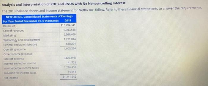 Solved Analysis and Interpretation of ROE and RNOA with No | Chegg.com