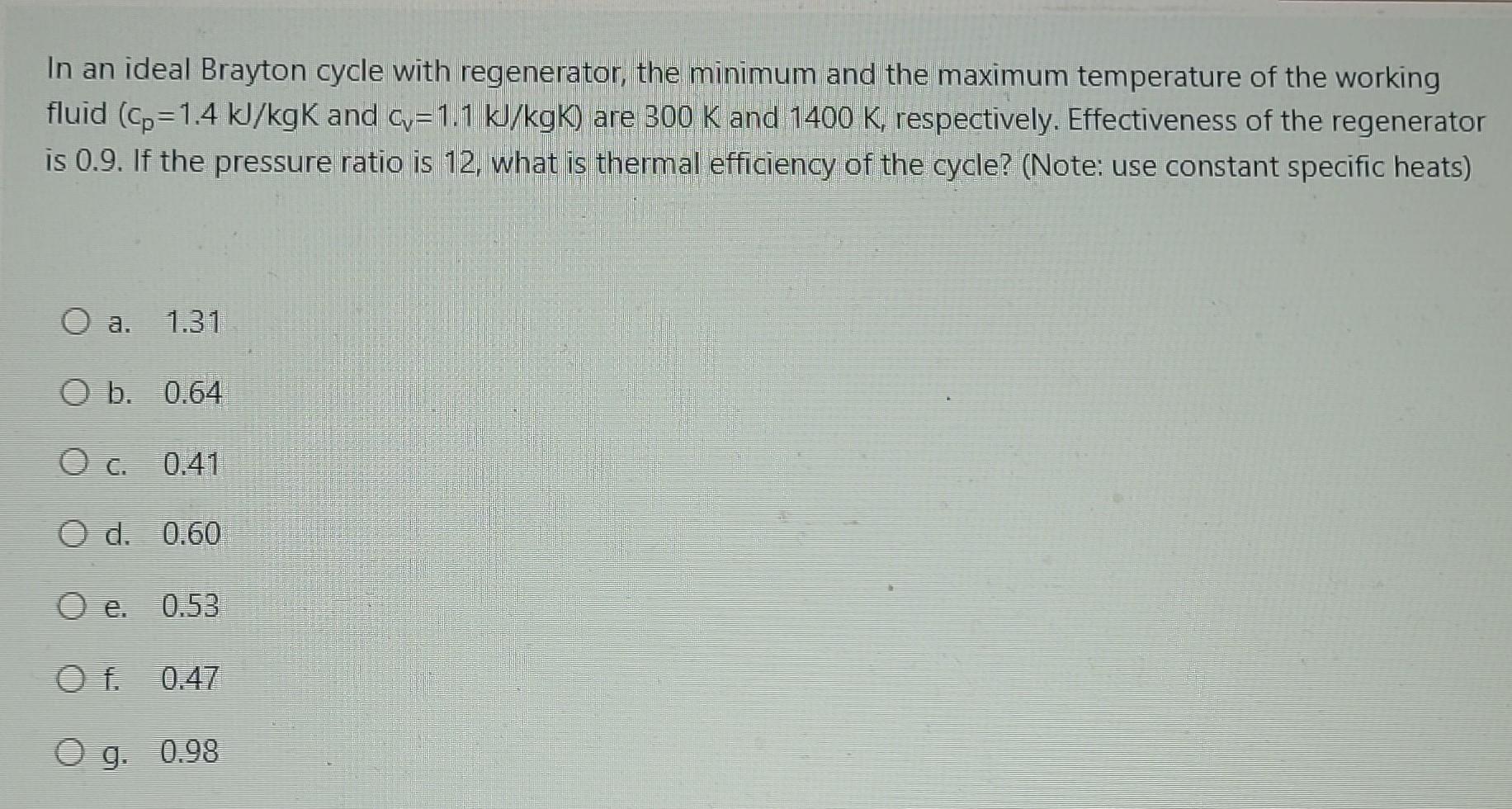 Solved In an ideal Brayton cycle with regenerator, the | Chegg.com