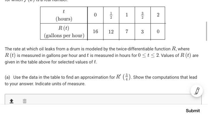 Solved IUL VICIJ 13 Ulcul TUITUCI. HA to! 2 (hours) R(t) | Chegg.com