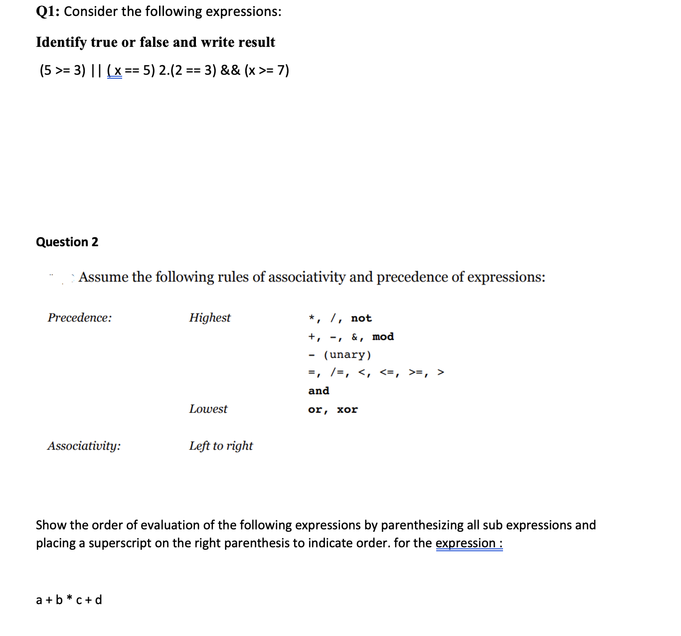 Solved Q1: Consider the following expressions:Identify true | Chegg.com