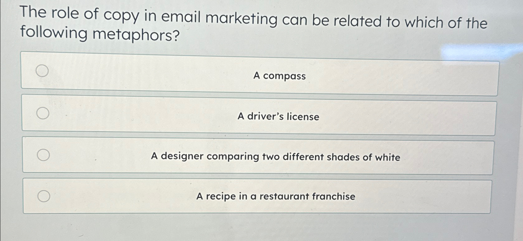 Solved The role of copy in email marketing can be related to | Chegg.com