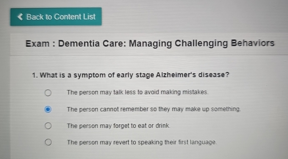 Solved Exam : Dementia Care: Managing Challenging | Chegg.com