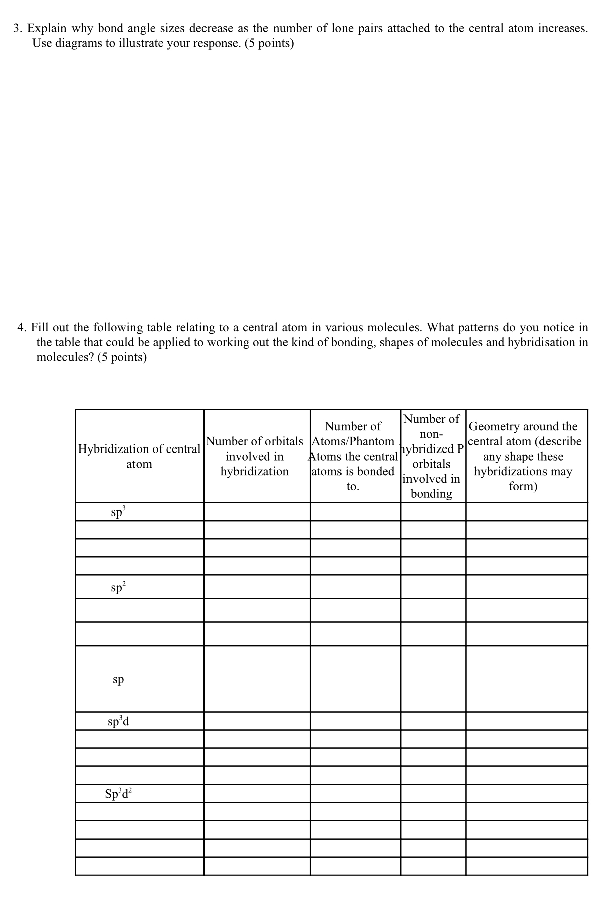 Solved Explain why bond angle sizes decrease as the number | Chegg.com