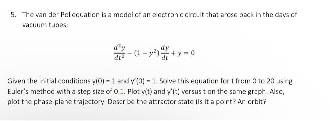 5. The van der Pol equation is a model of an | Chegg.com