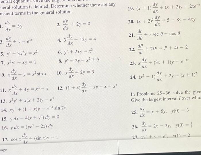 Solved ential equation. neral solution is defined. Determine | Chegg.com