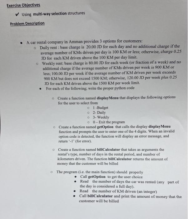 Solved Exercise Objectives Using multi-way selection | Chegg.com