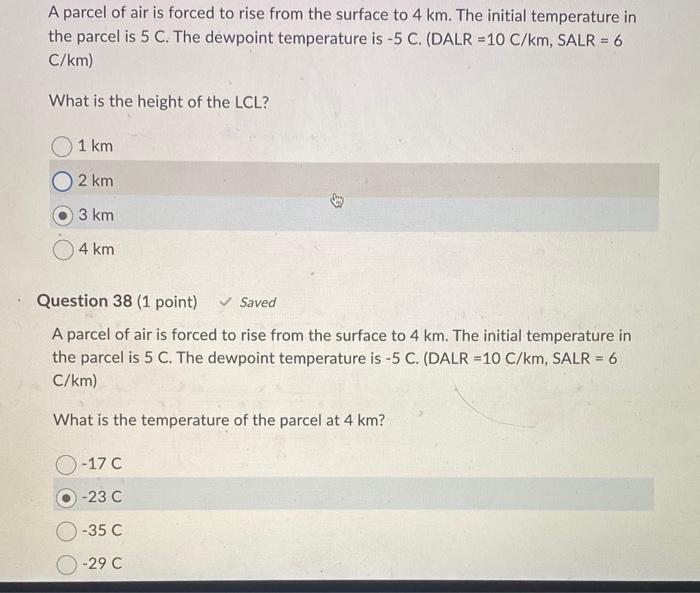 Solved A parcel of air is forced to rise from the surface to | Chegg.com