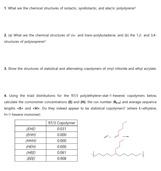Solved 1. What are the chemical structures of isotactic, | Chegg.com