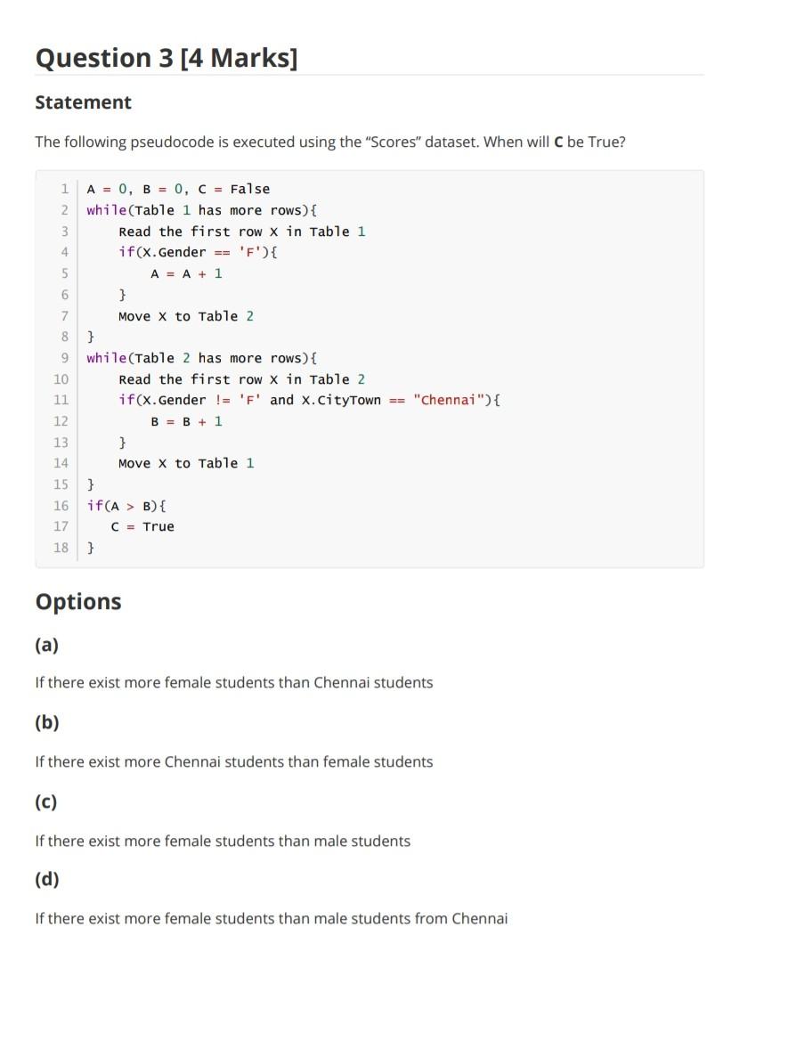Solved Question 3 [4 Marks] Statement The following | Chegg.com