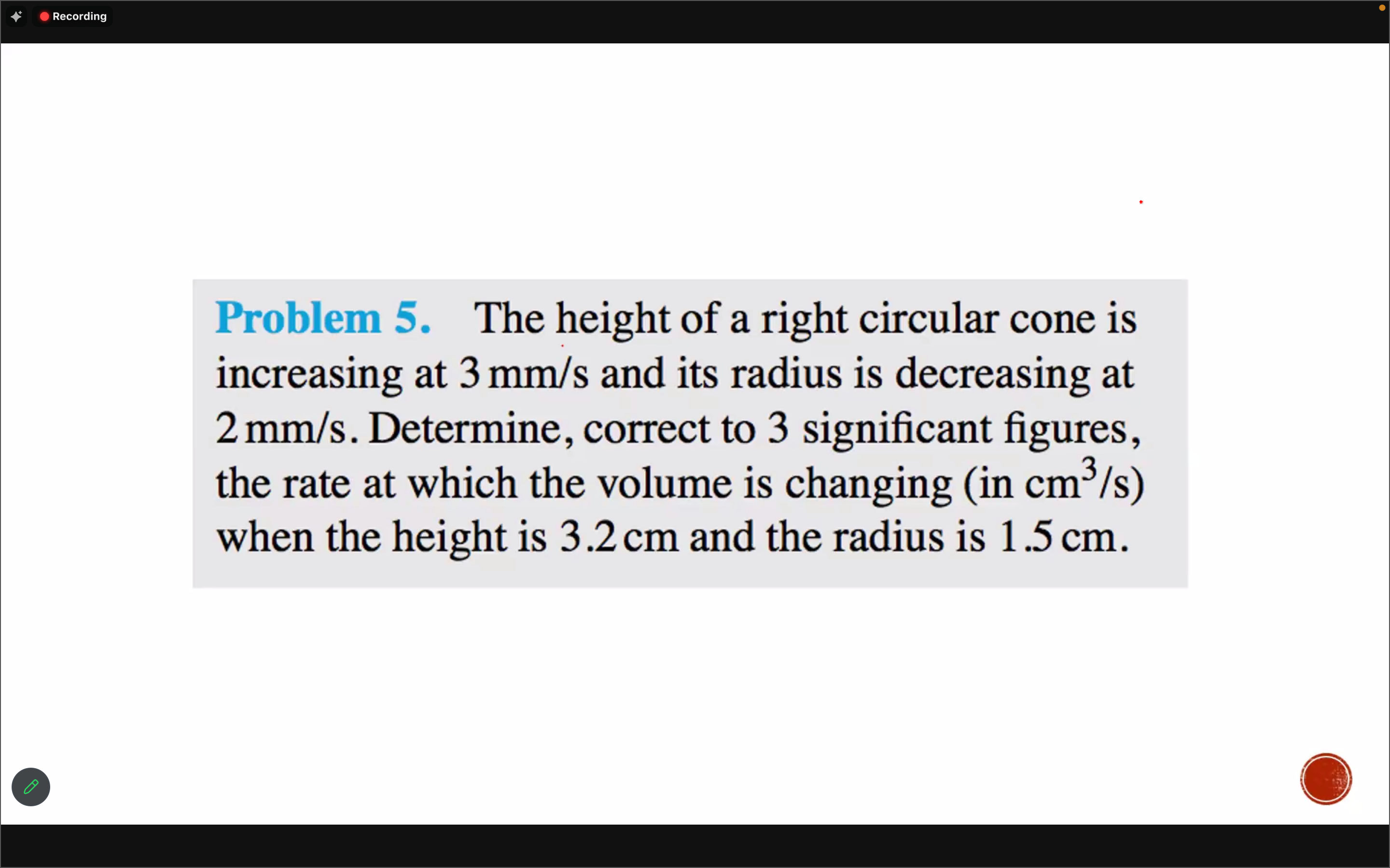 Solved Problem 5. ﻿The height of a right circular cone | Chegg.com