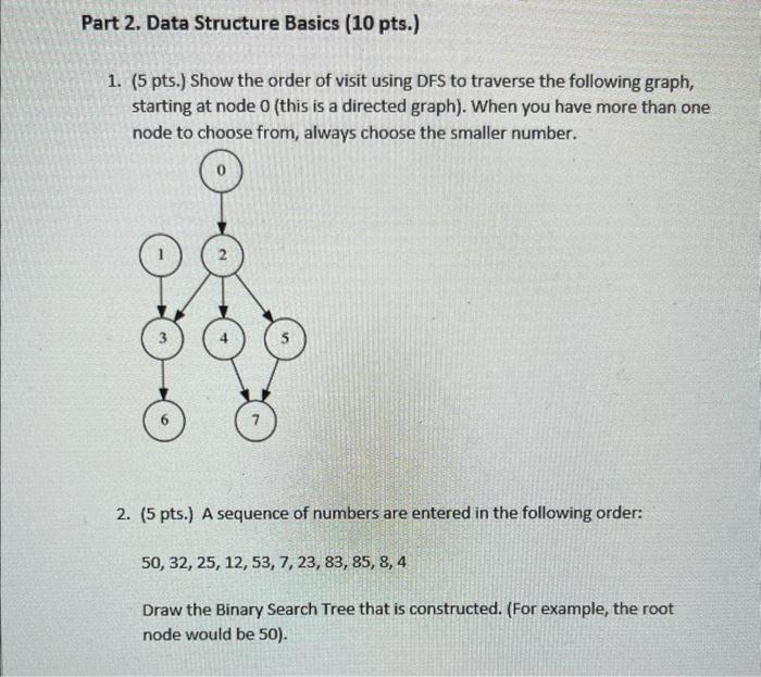 Solved 1. (5 pts.) Show the order of visit using DFS to | Chegg.com