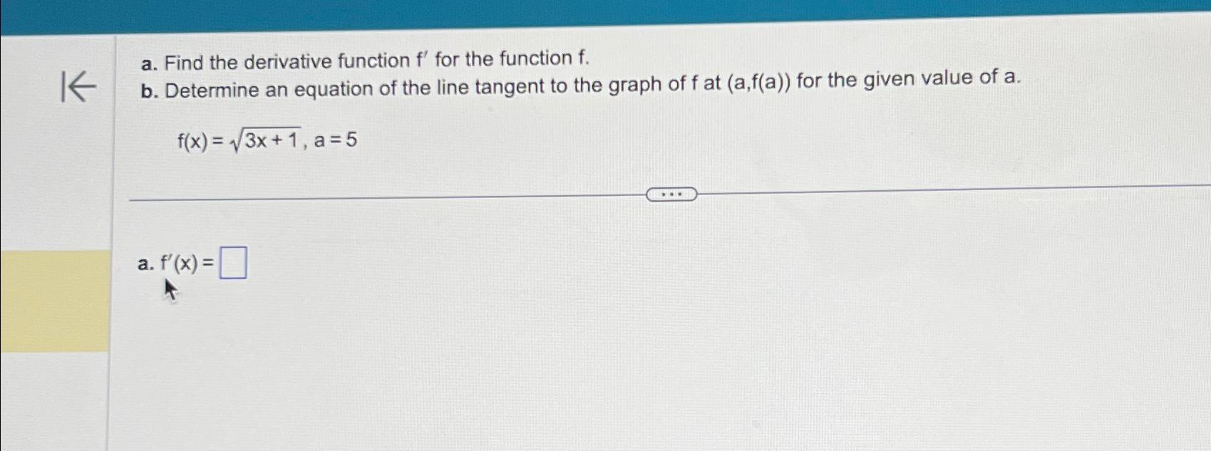 Solved a. ﻿Find the derivative function f' ﻿for the function | Chegg.com