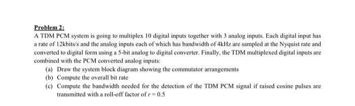Solved Problem 2: A TDM PCM system is going to multiplex 10 | Chegg.com