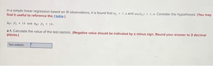 Solved In a simple linear regression based on 31 | Chegg.com