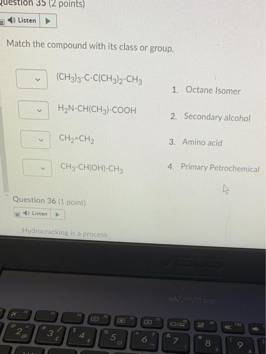 Solved Question 35 (2 points) Listen Match the compound with | Chegg.com