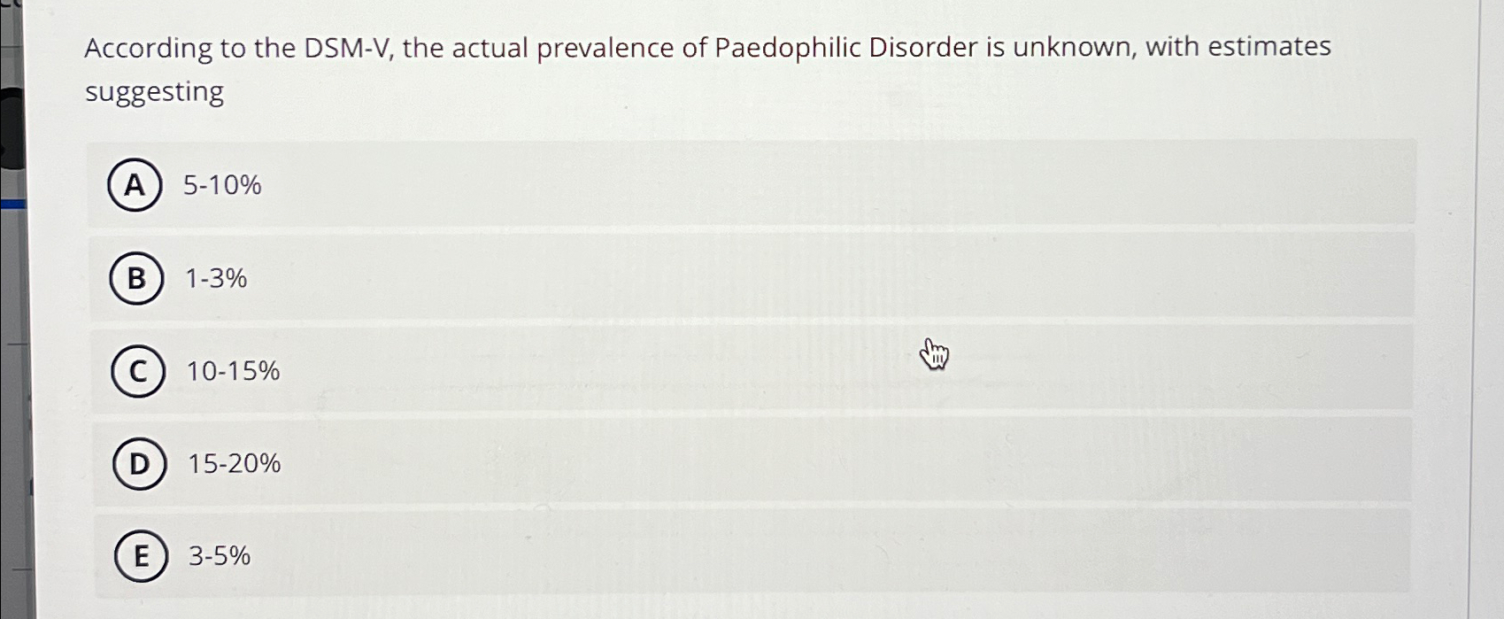 Solved According to the DSM-V, ﻿the actual prevalence of | Chegg.com