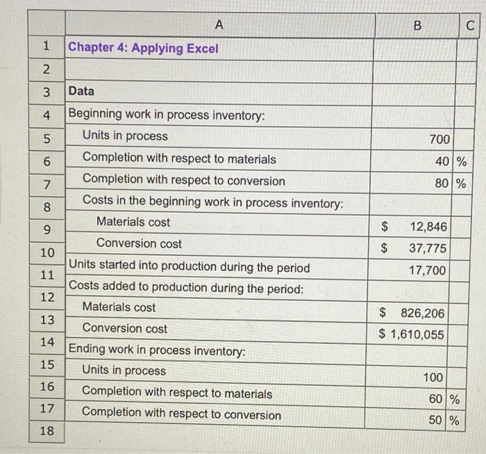 Solved A 00 B с 1 Chapter 4: Applying Excel 2 700 40 % 60% | Chegg.com