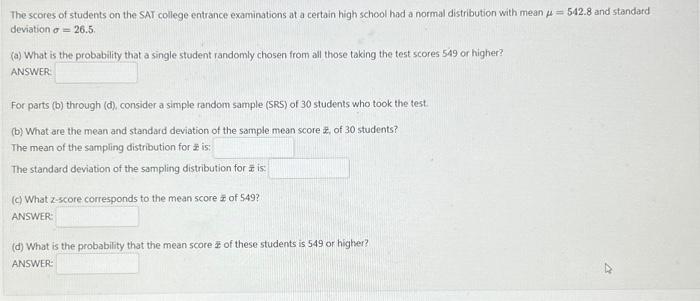 Solved The scores of students on the SAI college entrance | Chegg.com