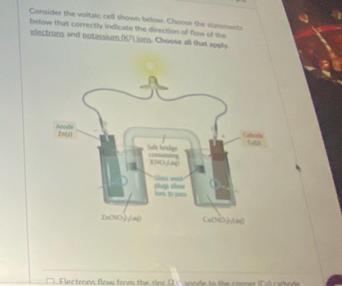 Solved consider the voltaic cell shown below. Choose the | Chegg.com