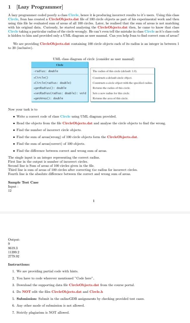 1 [Lazy Programmer] A lazy programmer coded poorly a | Chegg.com