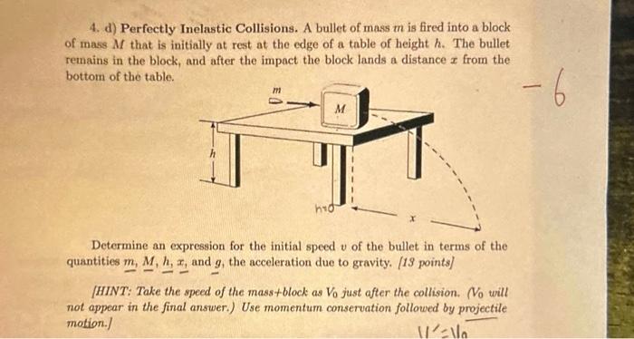Solved 4. d) Perfectly Inelastic Collisions. A bullet of | Chegg.com