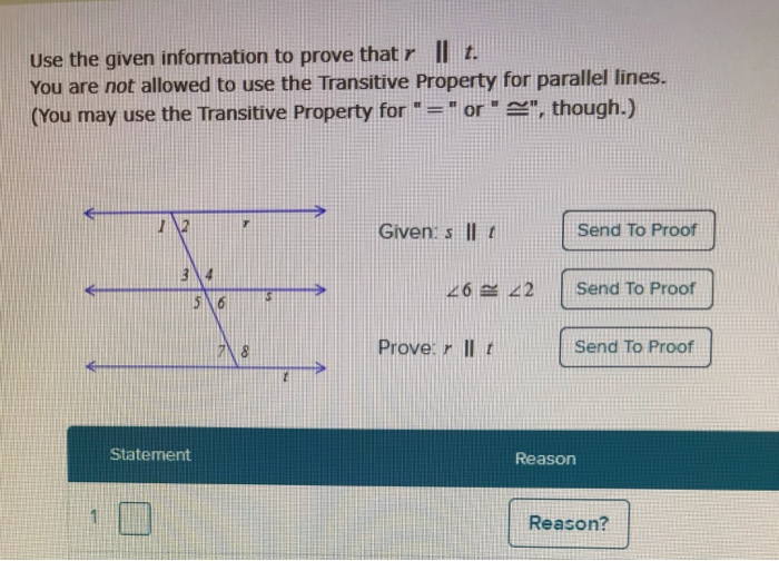 Solved Use the given information to prove that r || t. You | Chegg.com