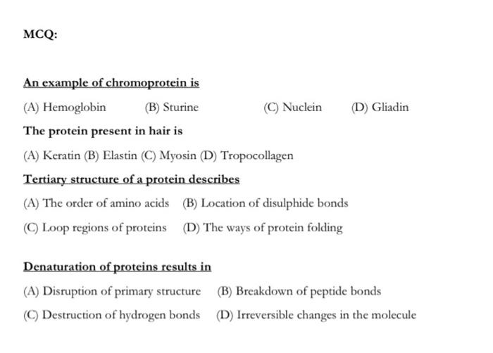 Solved MCQ: An example of chromoprotein is (A) Hemoglobin | Chegg.com