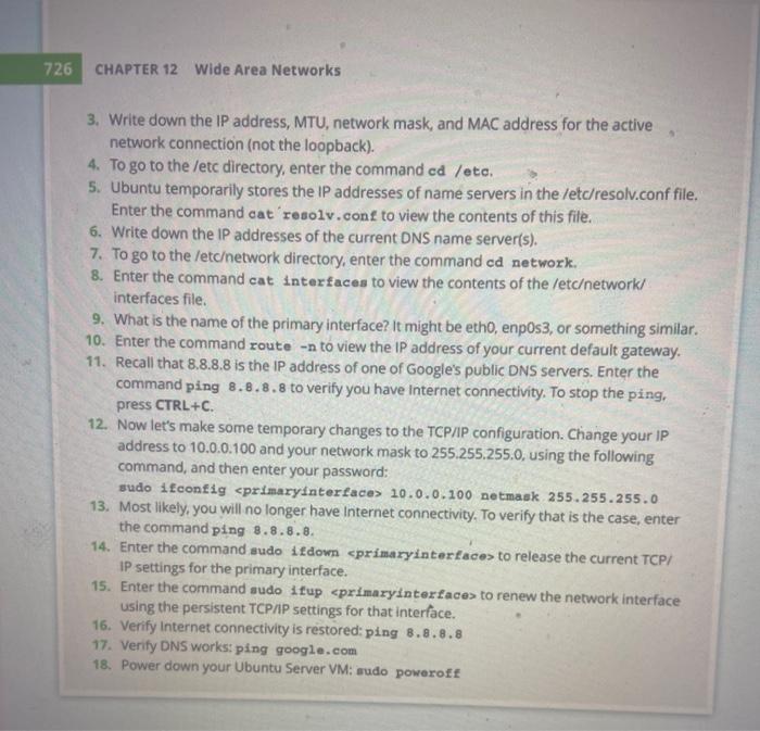 Solved Project 12-4: Configure TCP/IP in Ubuntu Server In | Chegg.com