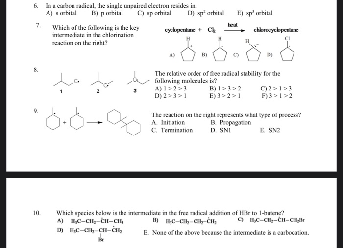 Solved 6. In a carbon radical, the single unpaired electron | Chegg.com
