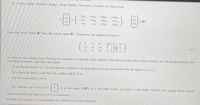 Solved 1. (Linear Maps: kernels, Ranges, Rank-Nullity | Chegg.com