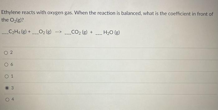 Solved whats the coefficient in front of the O2 | Chegg.com
