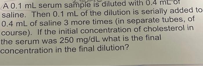 Solved A 0.1 mL serum sample is diluted with 0.4 mL of | Chegg.com