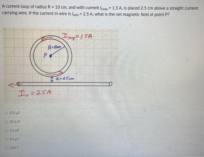 Solved A current loop of radius R=10 cm, and with current | Chegg.com
