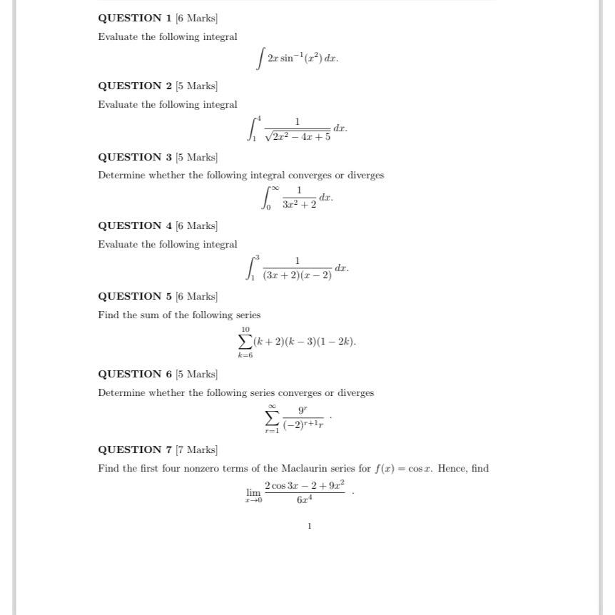 Solved QUESTION 1 [6 Marks]\\nEvaluate the following | Chegg.com