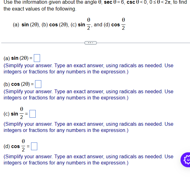 Solved Use the information given about the angle | Chegg.com