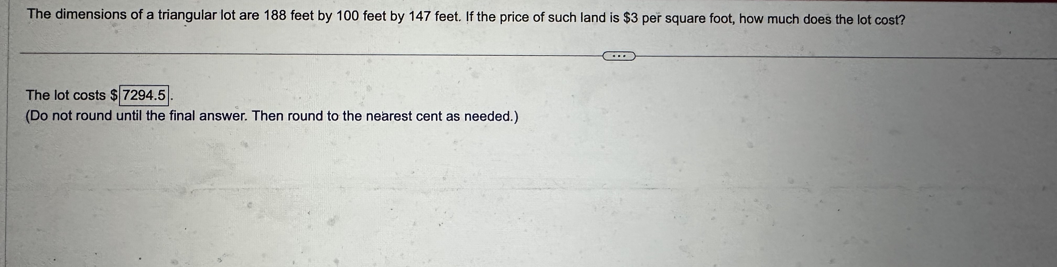 Solved The dimensions of a triangular lot are 188 ﻿feet by | Chegg.com