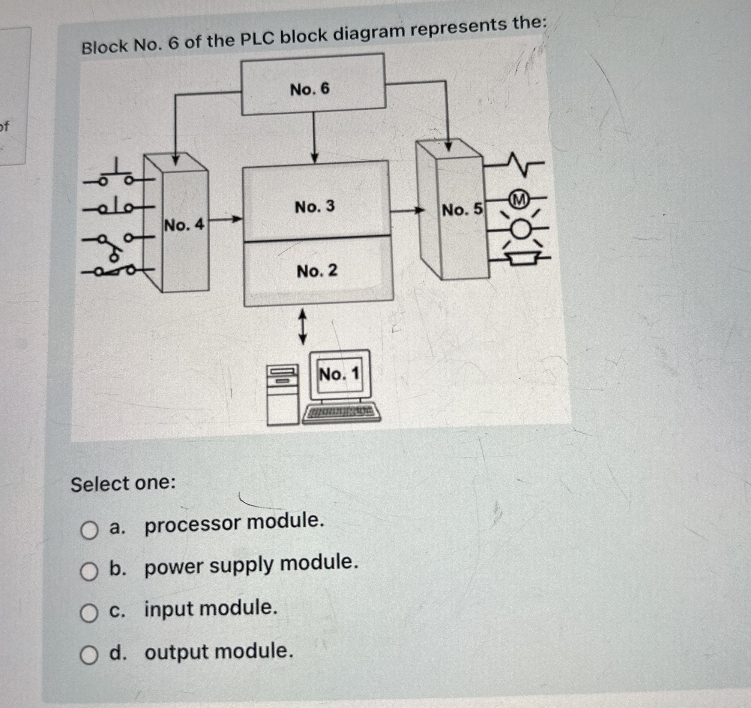 Solved Select one:a. ﻿processor module.b. ﻿power supply | Chegg.com