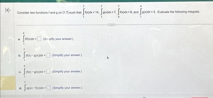 Solved Consider two functions f and g on [1,7] such that | Chegg.com