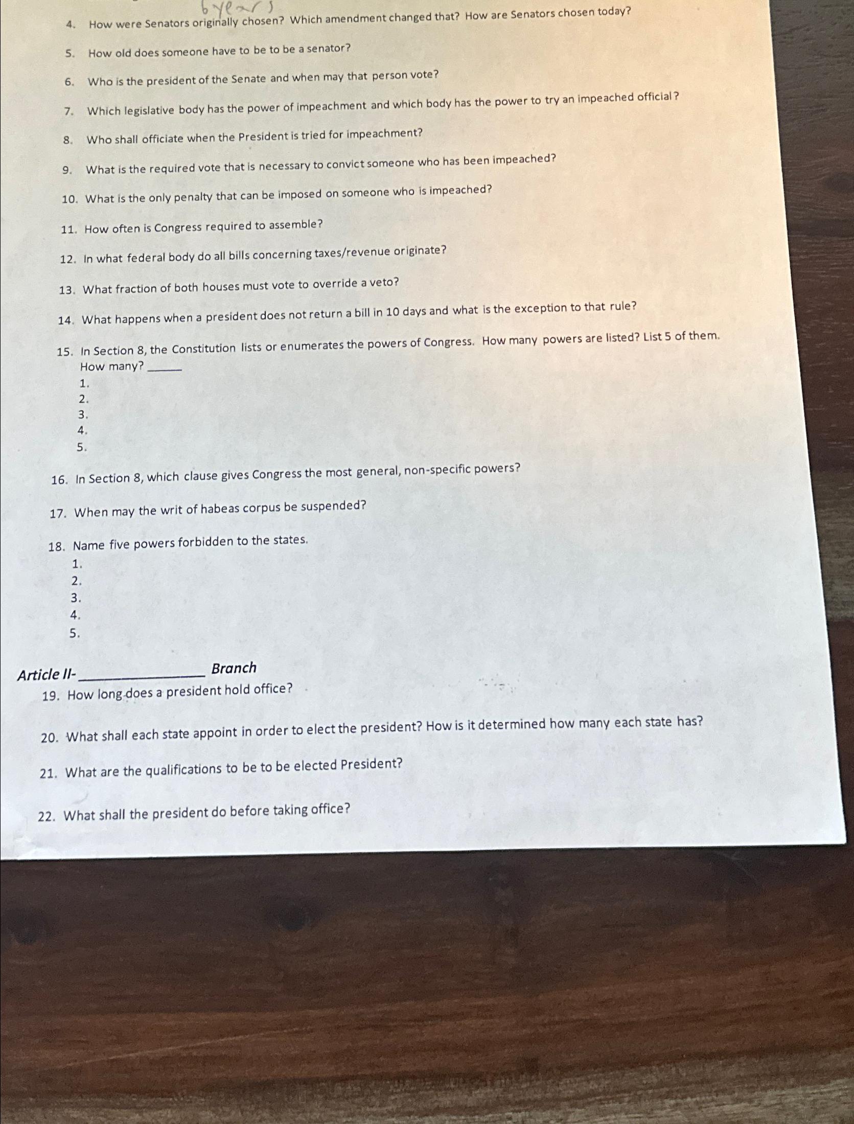 Solved How were Senators originally chosen? Which amendment | Chegg.com