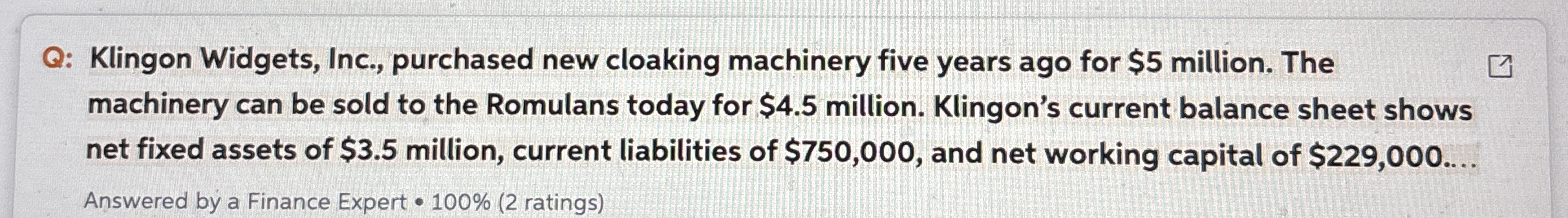 [Solved]: Q: Klingon Widgets, Inc., purchased new cloaking m