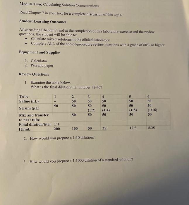 Solved Module Two: Calculating Solution Concentrations Read | Chegg.com