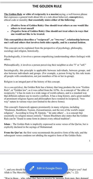 Solved THE GOLDEN RULE The Golden Rule or ethic of | Chegg.com