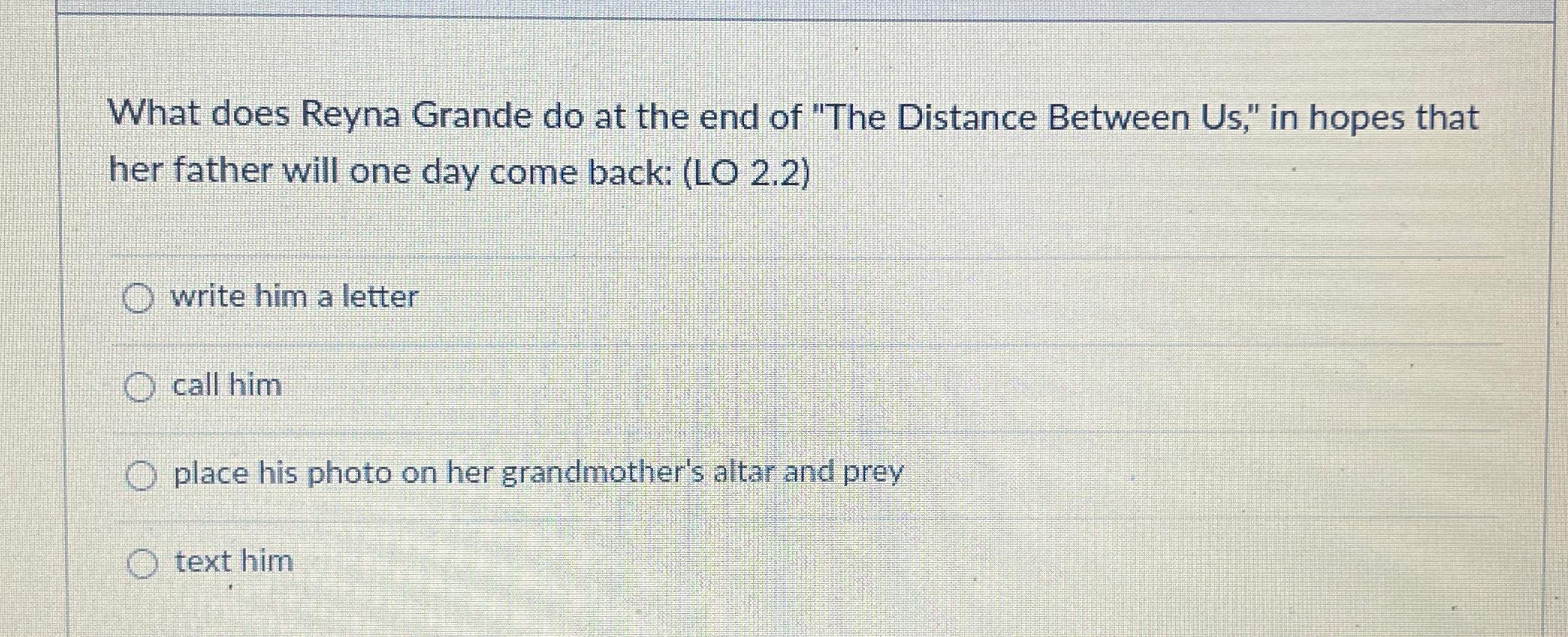 Solved What does Reyna Grande do at the end of "The Distance | Chegg.com