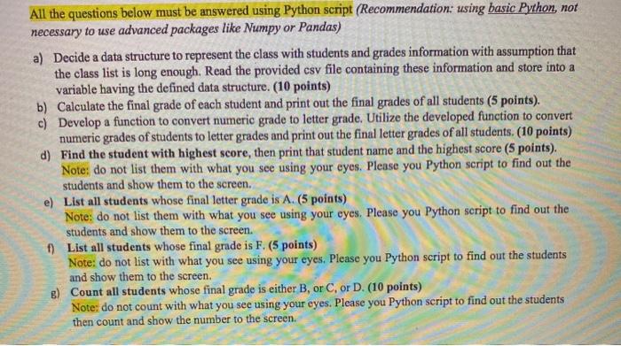 Solved All the questions below must be answered using Python | Chegg.com